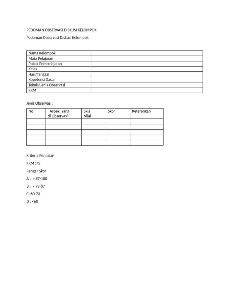 Contoh Lembar Observasi Diskusi Kelompok | PDF