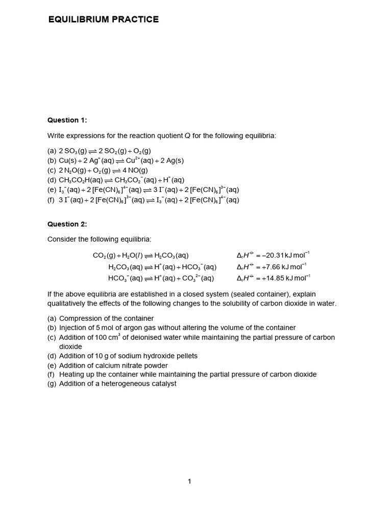 5.3 Practice Equilibrium | PDF | Acid | Chemical Elements
