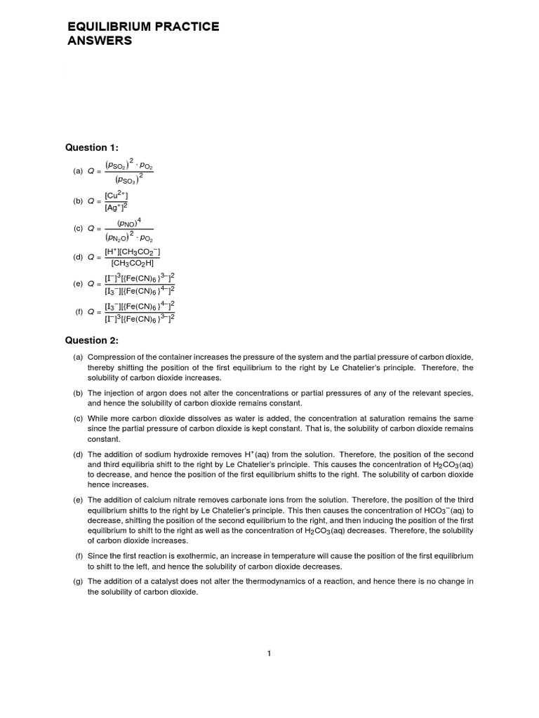5.3 - Practice Ans - Equilibrium | PDF | Chemical Equilibrium | Solubility
