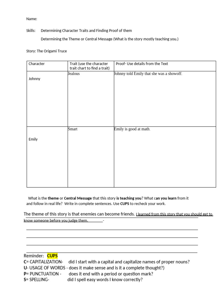 Character Trait Chart | PDF