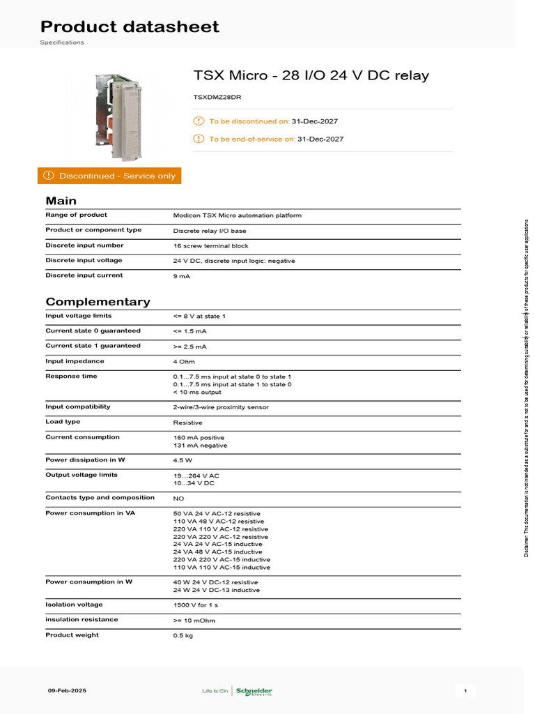 Schneider Electric - Modicon-TSX-Micro - TSXDMZ28DR | PDF | Relay | Programmable Logic Controller