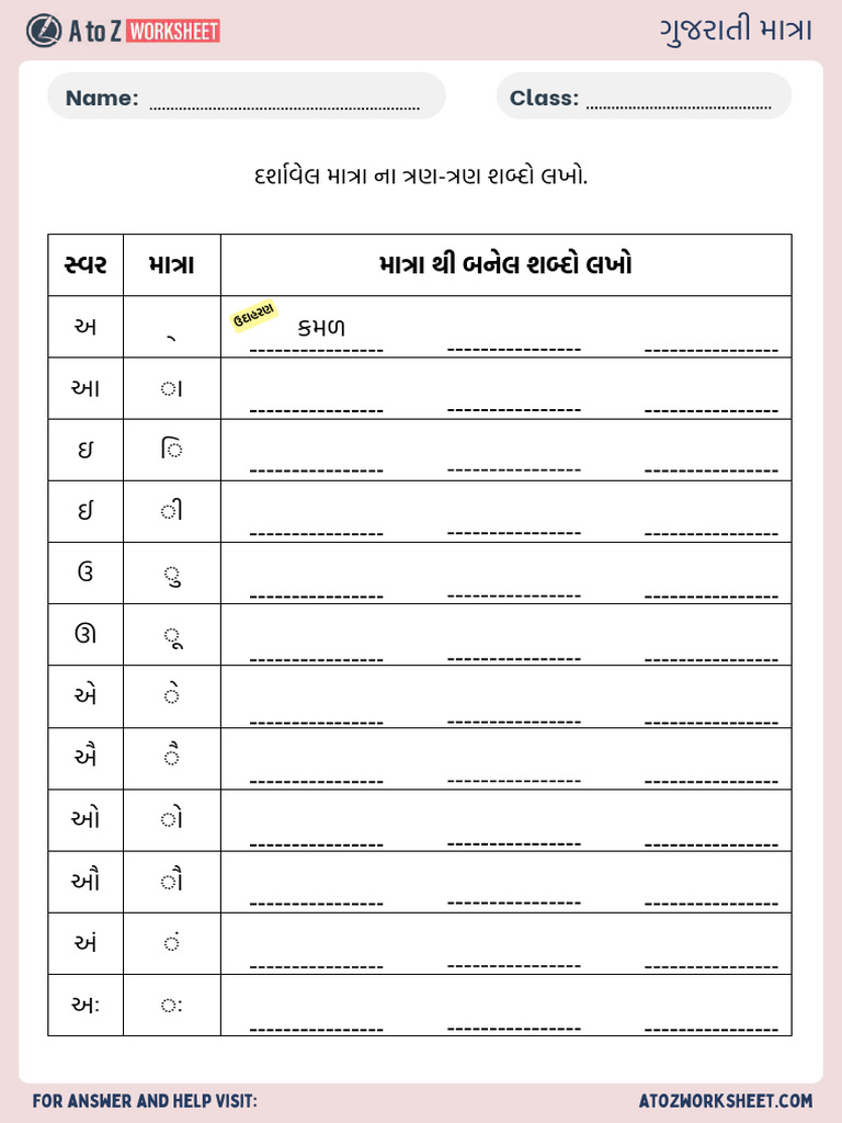Gujarati Matra Worksheet PDF | PDF