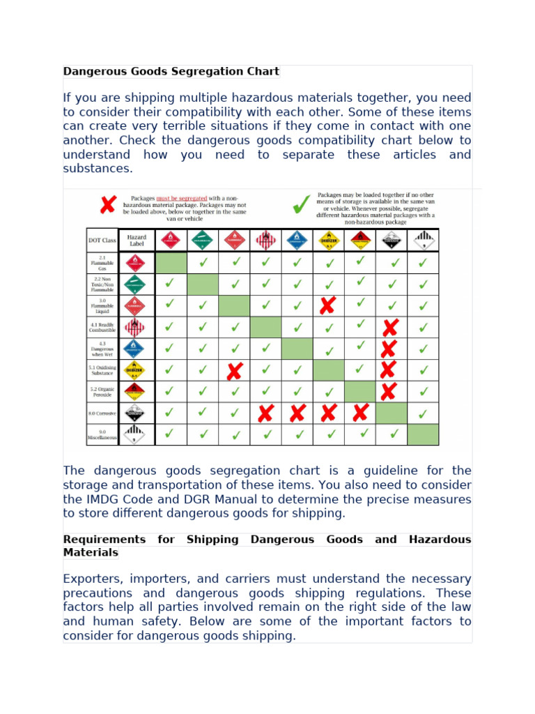 Dangerous Goods Segregation Chart | PDF