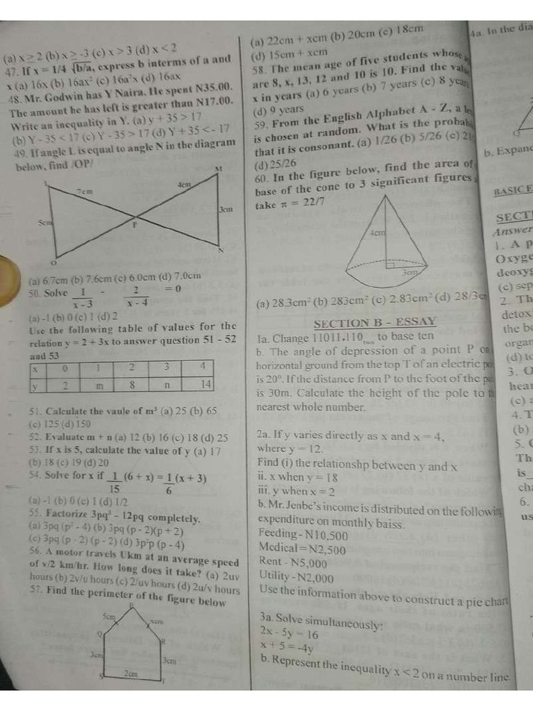 Oyo State BECE Mathematics Questions 4 | PDF