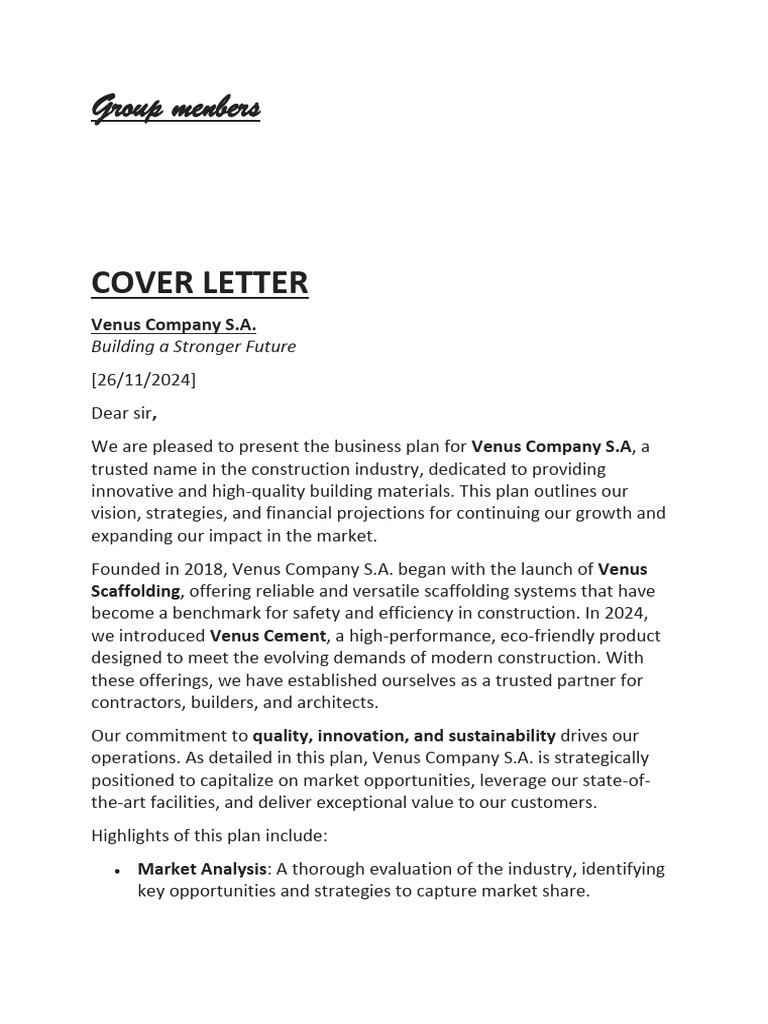 The Business Plan For Venus Company S.A | PDF | Pricing | Expense