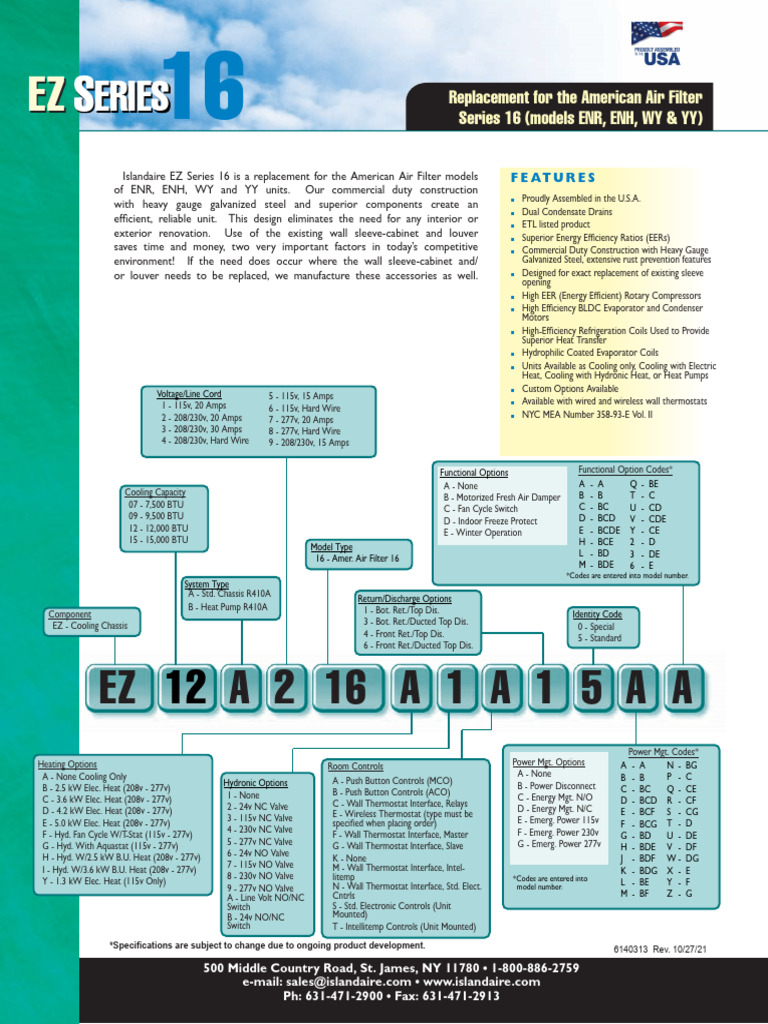 Islandaire EZ Series 16 Specifications | PDF | Air Conditioning ...