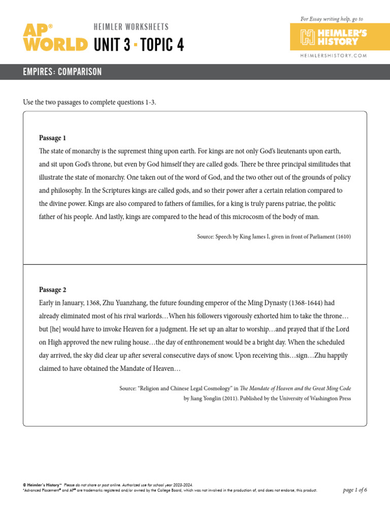 AP WORLD Unit 3 Topic 4 Worksheets | PDF | Inca Empire