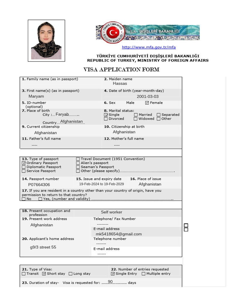 Turkey Visa Application Form | PDF | Travel Visa | Passport