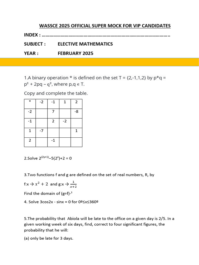 Elective Mathematics Super Mock 2025 | PDF | Acceleration | Velocity