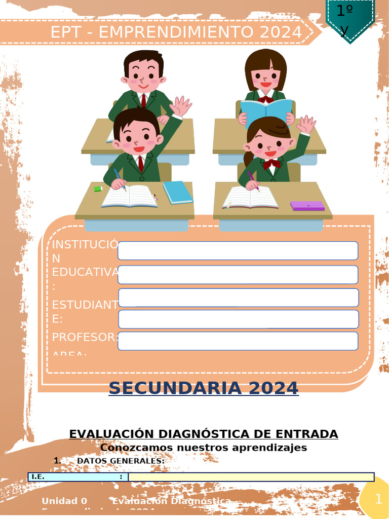1º y 2º SEC. EVALUACION DIAGNOSTICA-EPT EMPRENDIMIENTO 2024 | PDF | Evaluación | Iniciativa ...