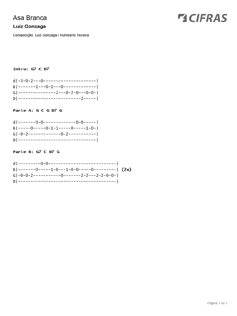 CIFRAS Tablatura Luiz-Gonzaga Asa-Branca | PDF