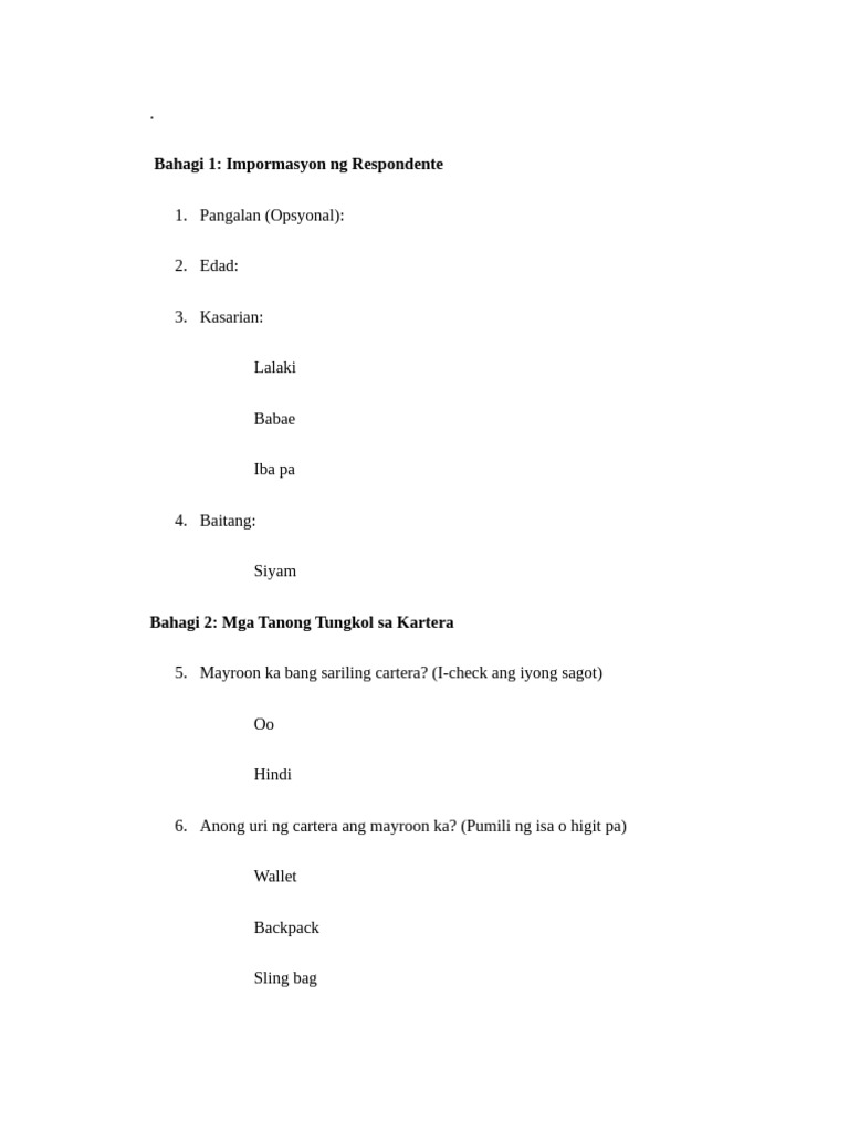 Questionnaire Group 5 | PDF