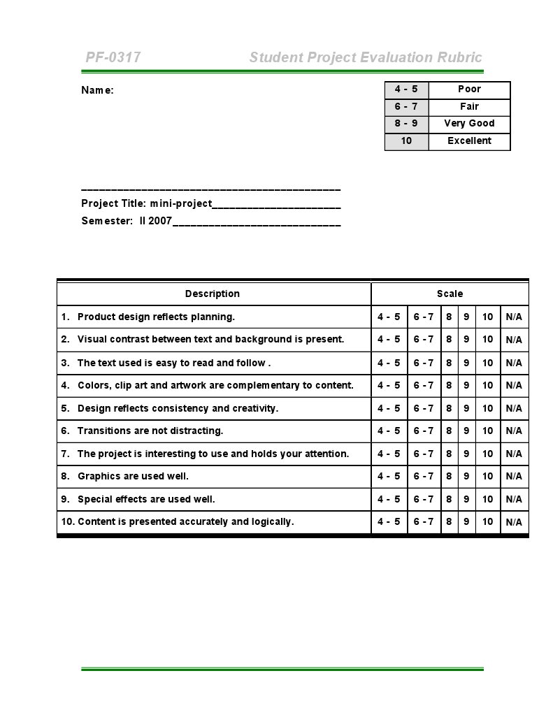 Evaluation Rubric Mini Projects | PDF
