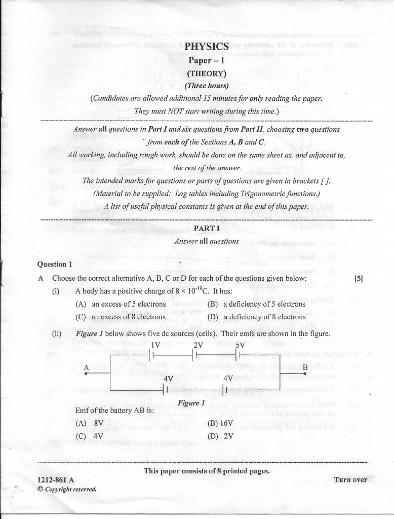 ISC 2012 Physics Paper-1 Question Paper | PDF