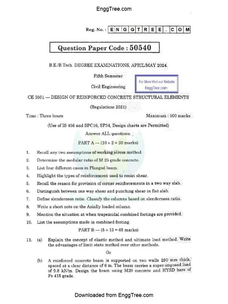 CE3501 Design of Reinforced Concrete Structural Elements Apr May 2024 ...