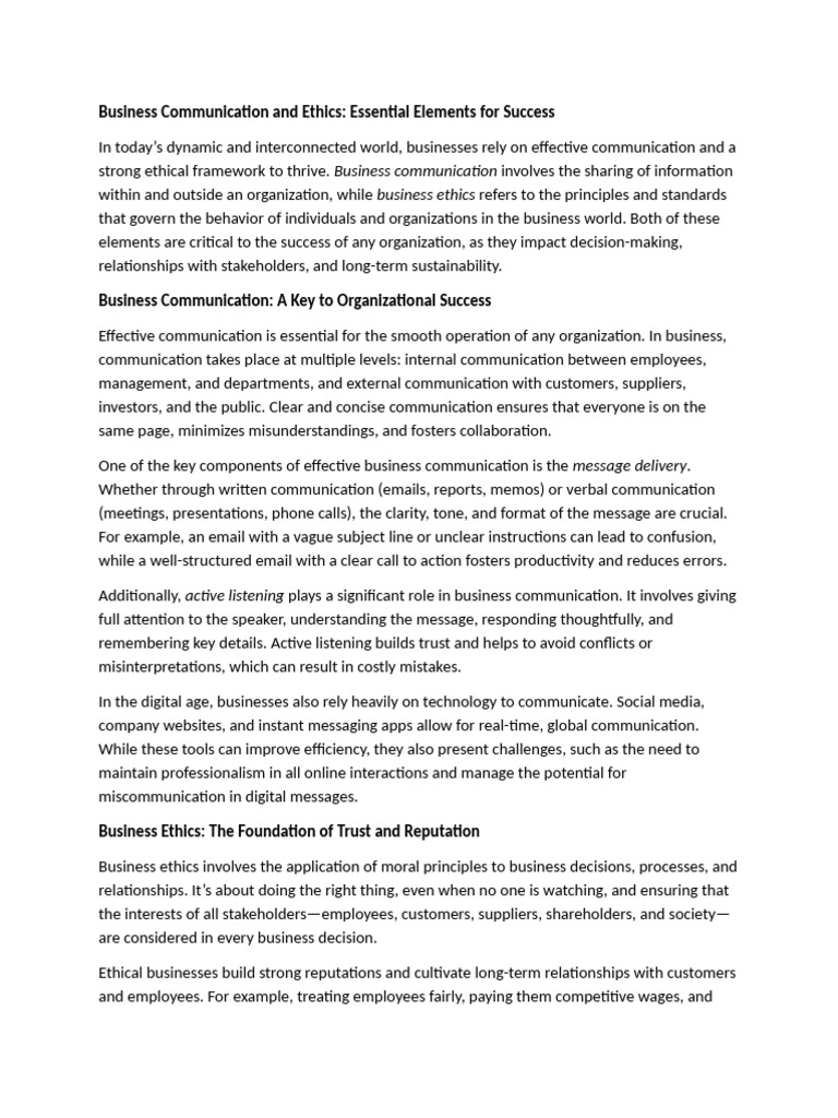 Business Communication and Ethics | PDF | Communication | Business Ethics
