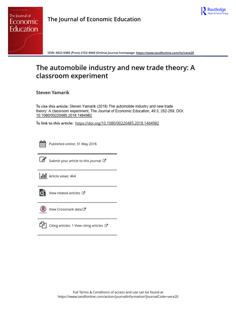 The Automobile Industry and New Trade Theory A Classroom Experiment ...