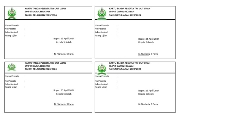 Form Kartu Tanda Peserta Ujian | PDF