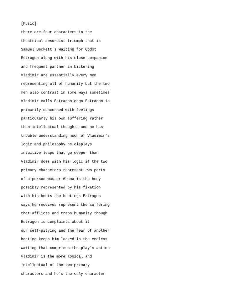 Analysis of Characters in Waiting for Godot | PDF