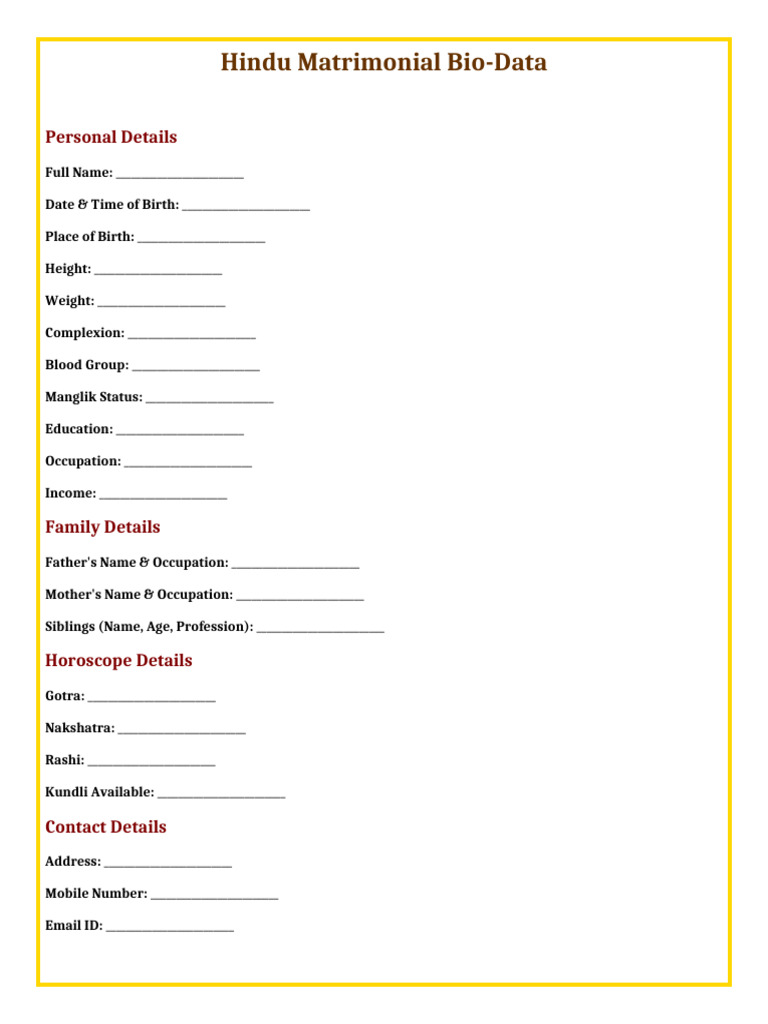 Hindu Marriage Biodata Template | PDF