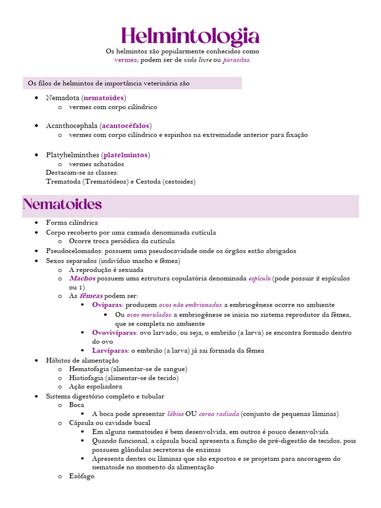 Parasitologia Veterinária - Helmintologia | PDF | Nematoda | Parasitismo