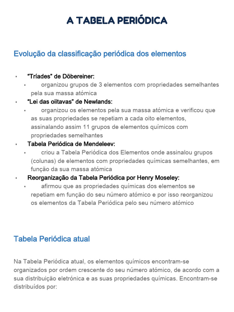 Propriedades dos materiais e Tabela Periódica | PDF | Tabela periódica ...