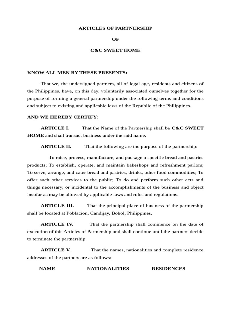 Articles of Partnership | PDF | Legal Documents | Government