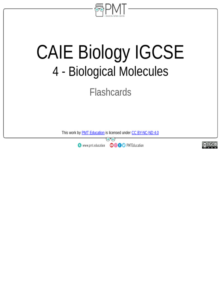 Flashcards - Topic 4 Biological Molecules - CAIE Biology IGCSE | PDF