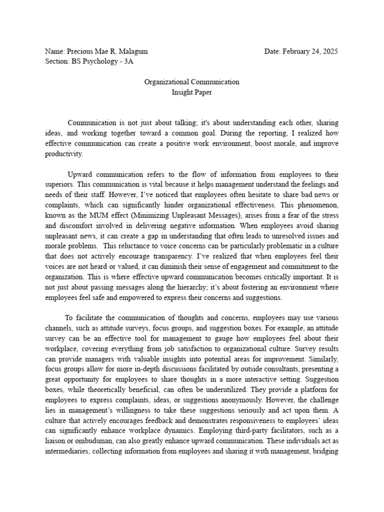 Organizational Communication Insight Paper - Malagum | PDF ...