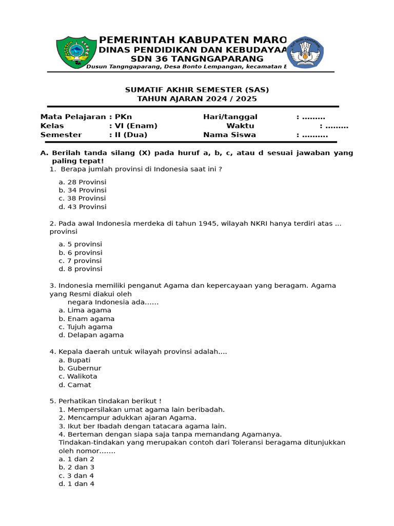 SAS kls 6 PKN 2025 | PDF