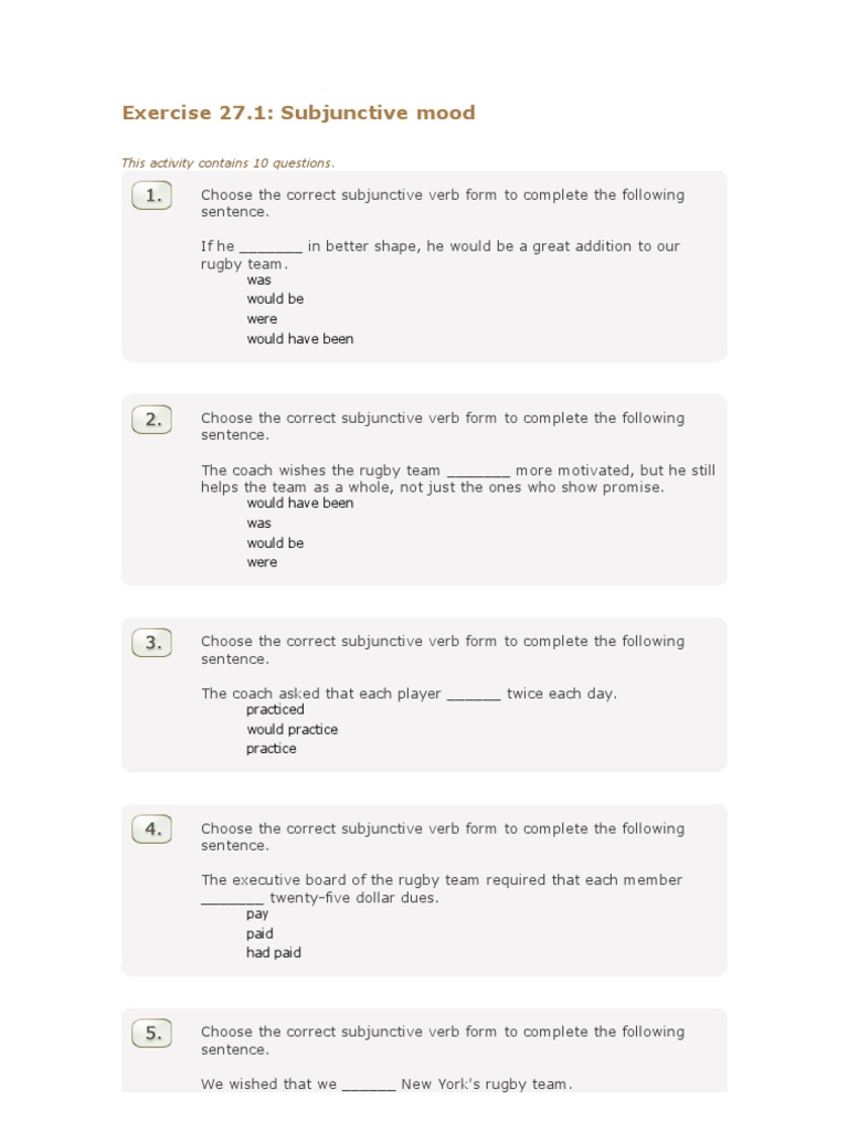 Subjunctive Mood Exercises and Answers | PDF | Language Mechanics | Rules