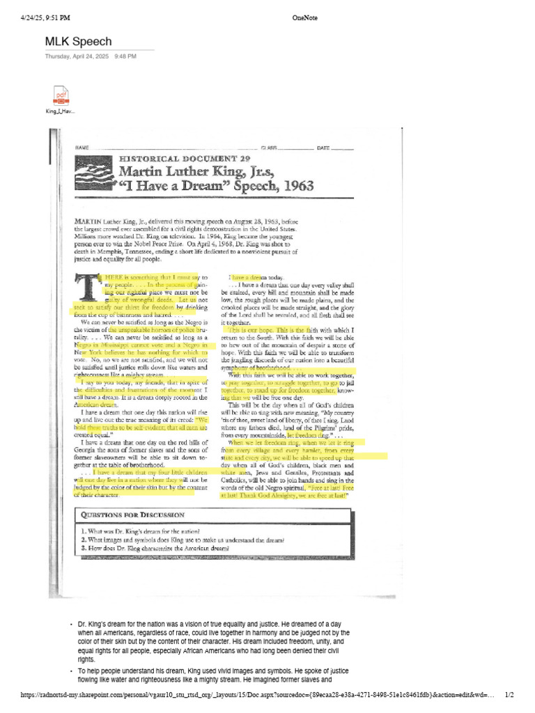 MLK Speech COMPLETED | PDF