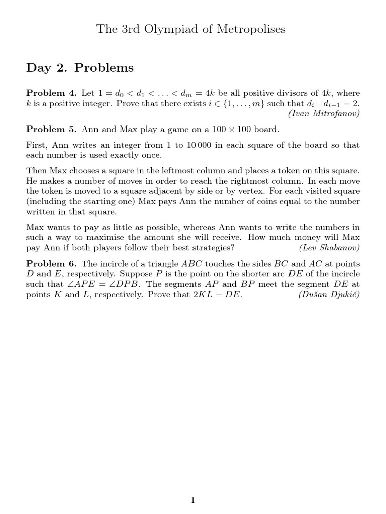 Metropolises 2018 Math Day2 Problems en | PDF