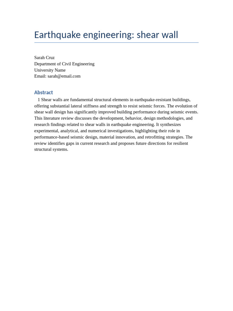 Final Earthquake Engineering Shear Wall Literature Review | PDF | Earthquake Engineering ...
