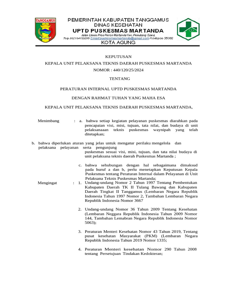 SK Peraturan Internal MARTANDA | PDF