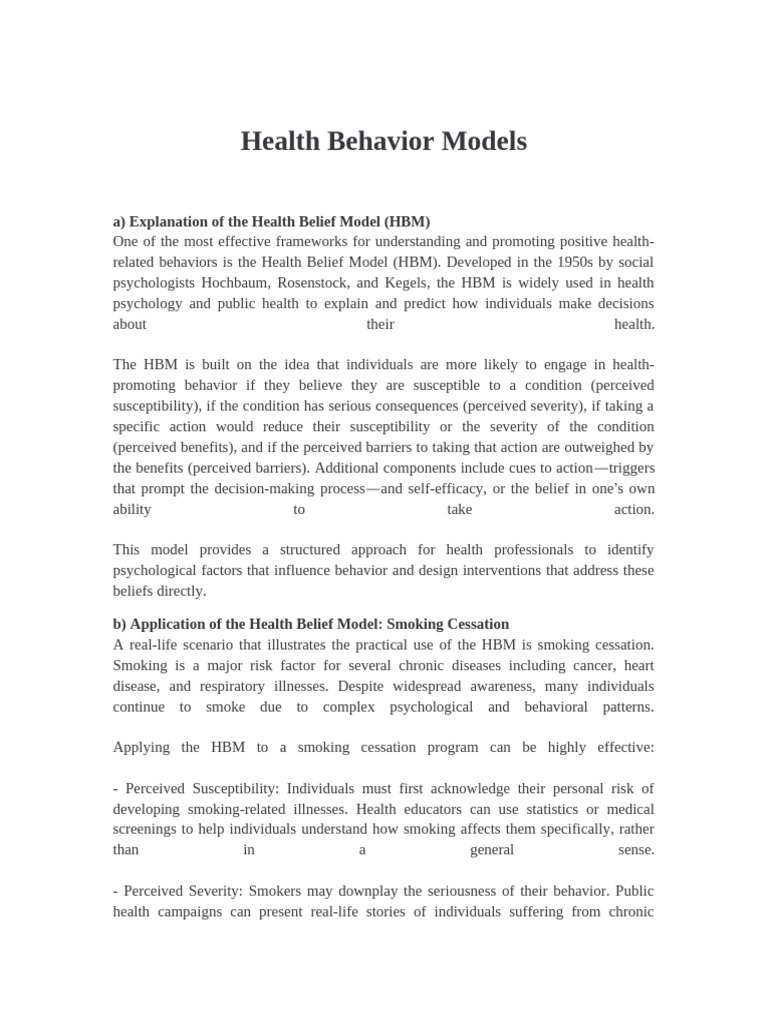 Health_Behavior_Models_Assignment | PDF | Determinants Of Health ...