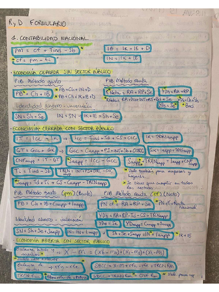 RENTA Y DINERO - FORMULARIO TEMA 1 - UNED | PDF