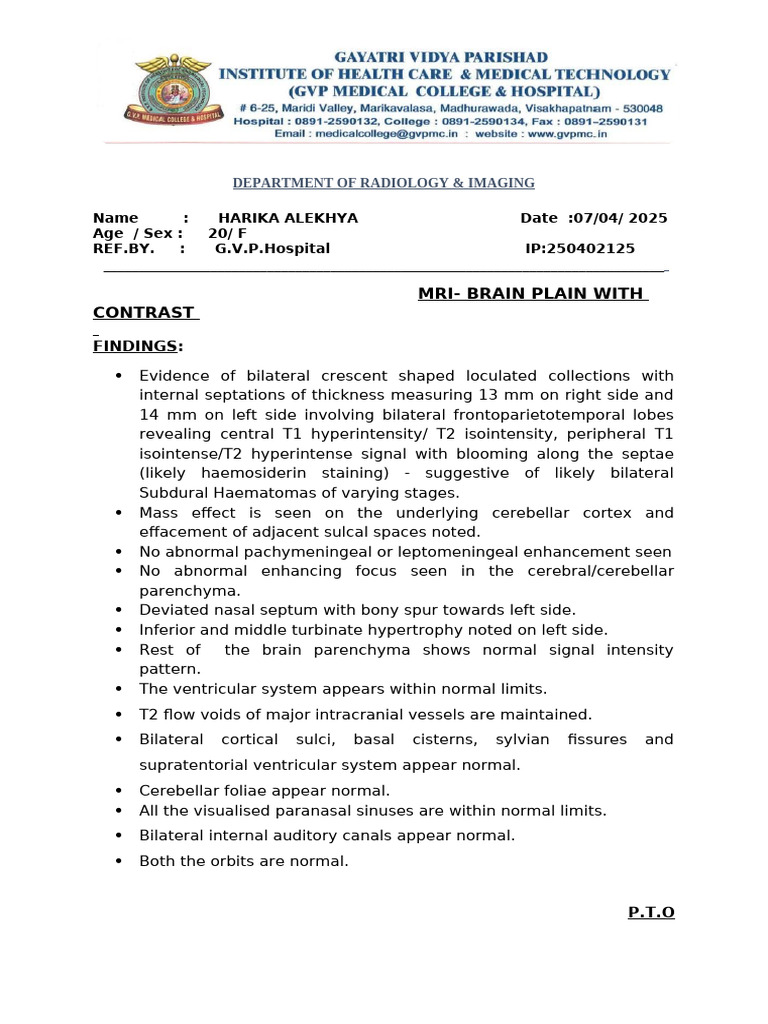 Harika Alekhya Mri | PDF | Cerebral Cortex | Cerebellum