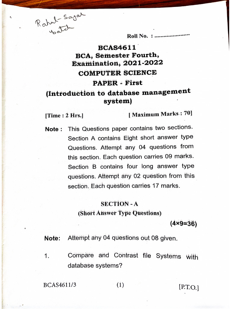 Bca IV Sem Paper | PDF