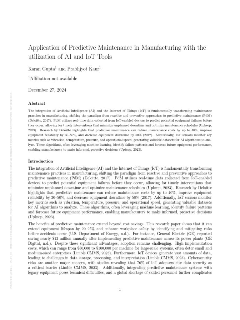 Application of Predictive Maintenance in Manufacturing With The | PDF ...