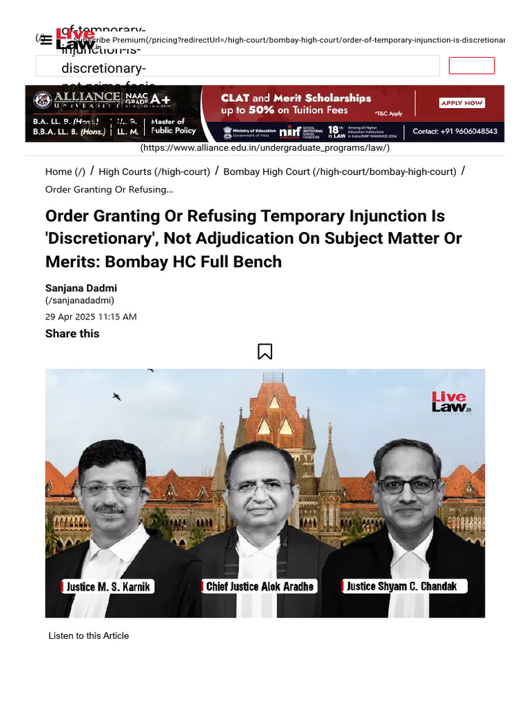 Order Granting or Refusing Temporary Injunction Is 'Discretionary', Not Adjudication On Subject ...