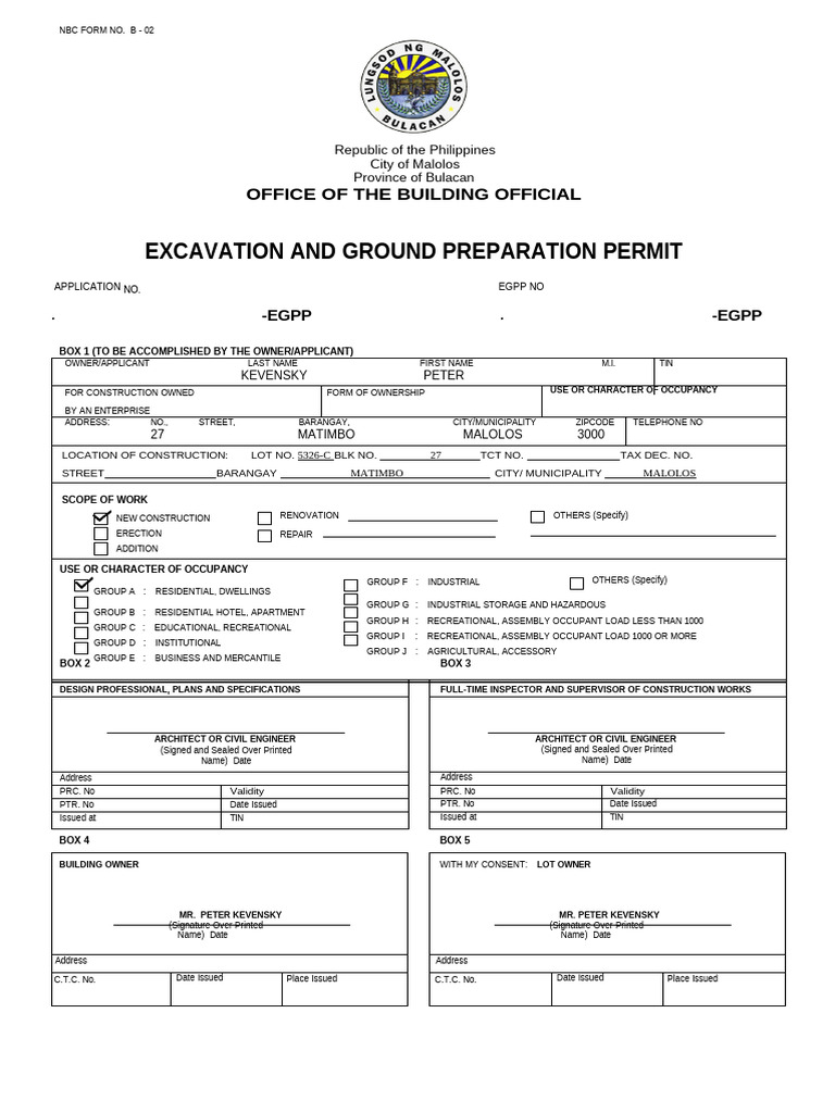 Excavation Permit Front and Back | PDF | Civil Engineering