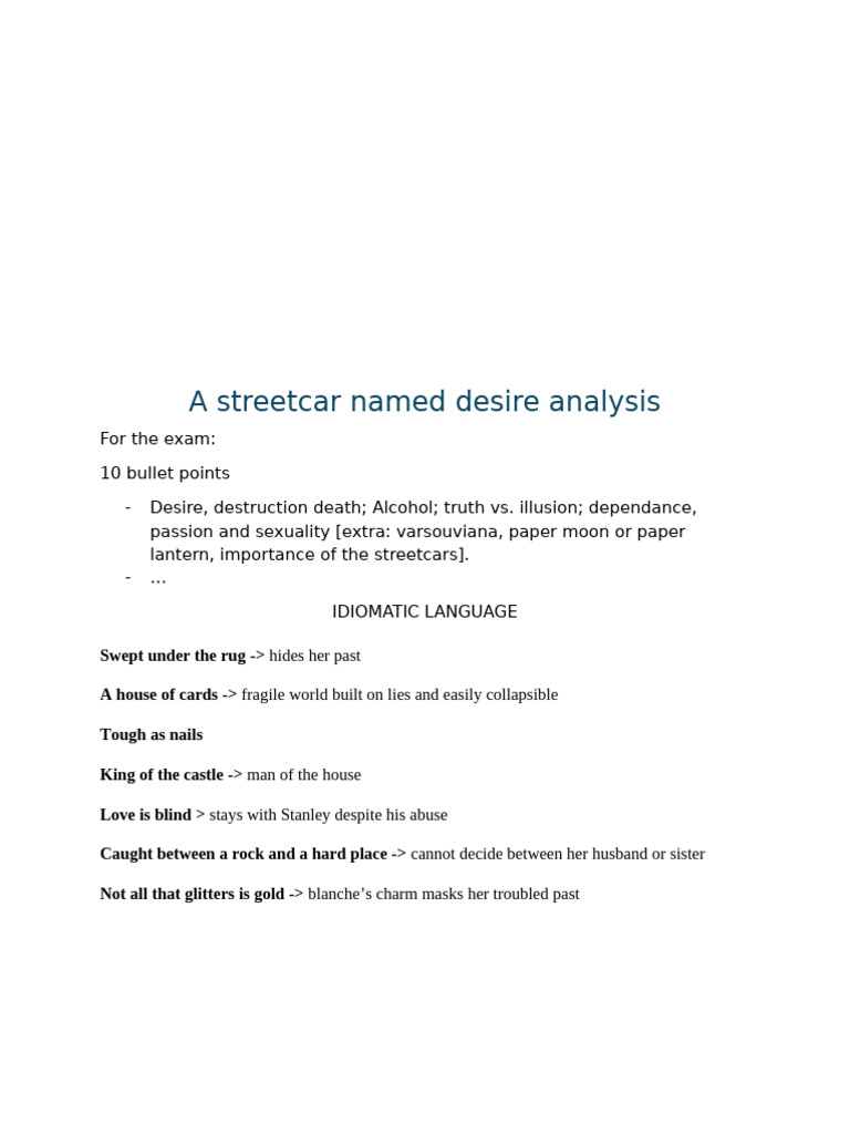 A Streetcar Named Desire Analysis | PDF