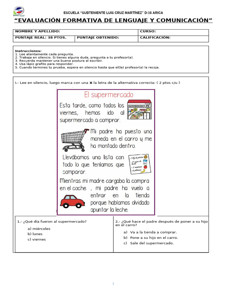 Ev. Formativa Lenguaje Abril 2°B | PDF