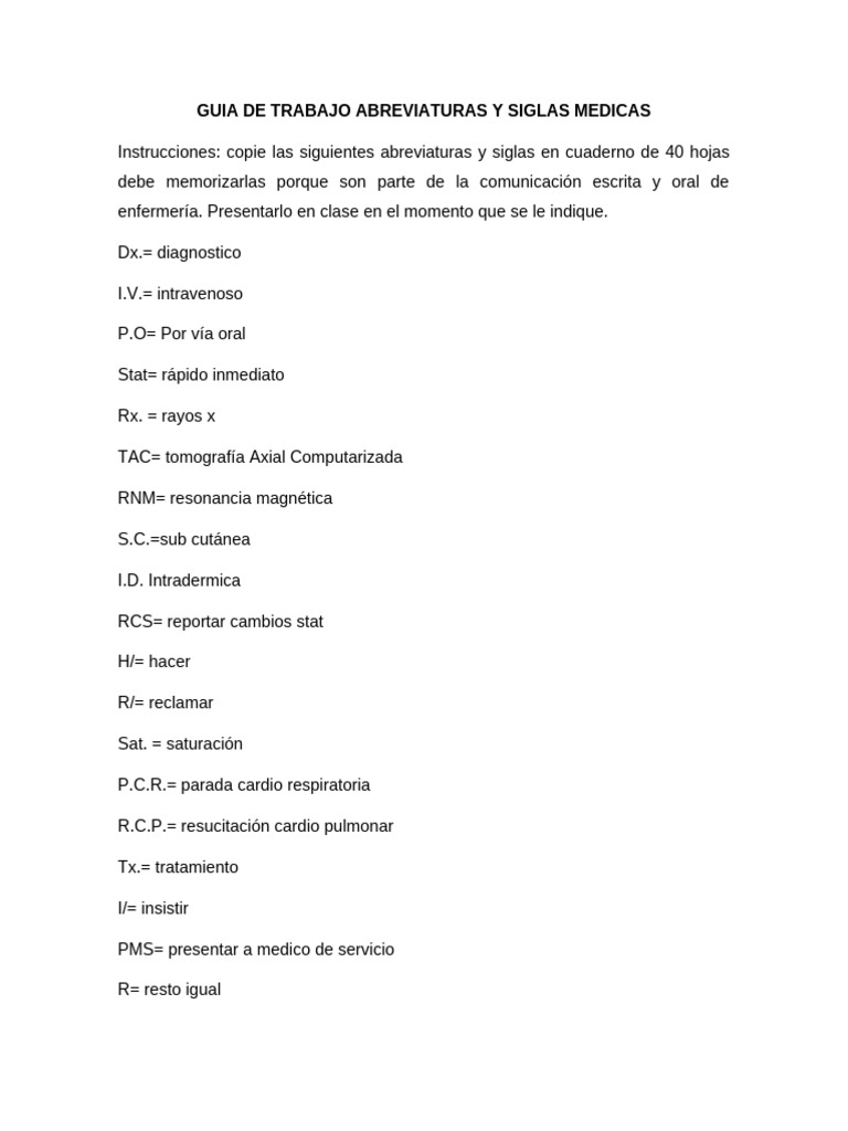 Abreviaturas y Siglas Medicas | PDF