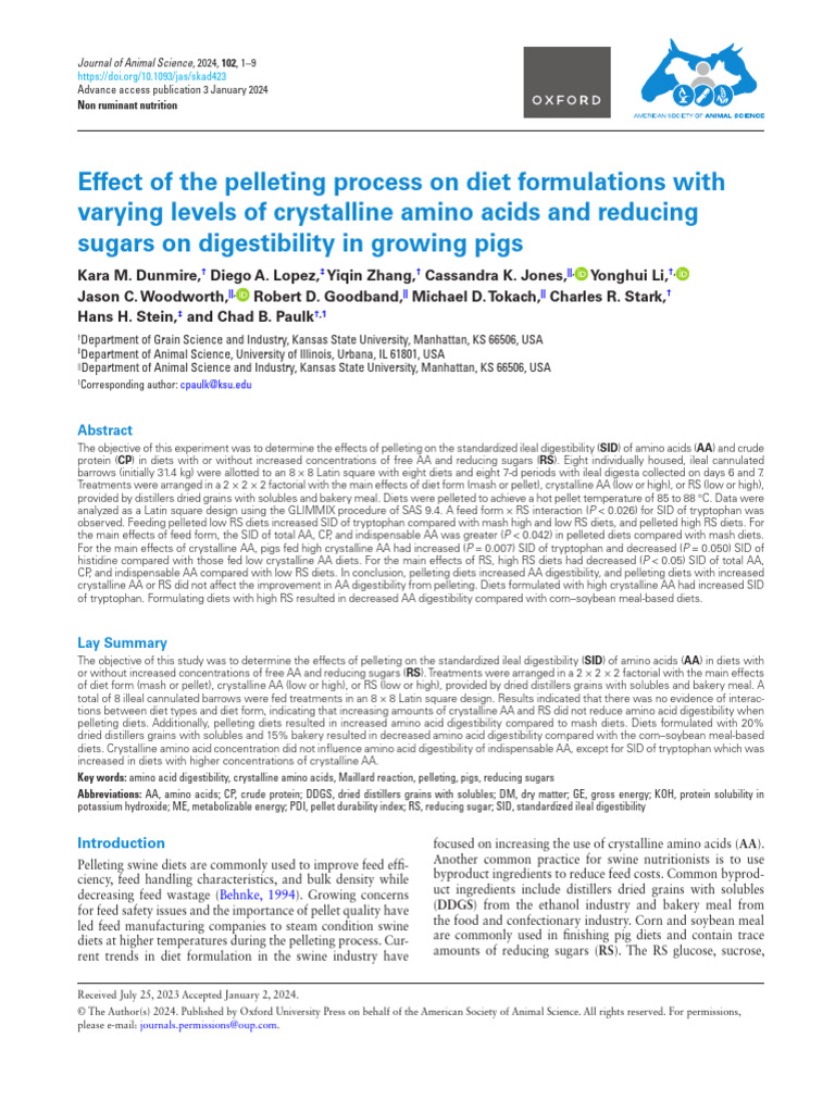 DUNMIRE, 2024 - KSU - Effect of The Pelleting Process On Diet ...