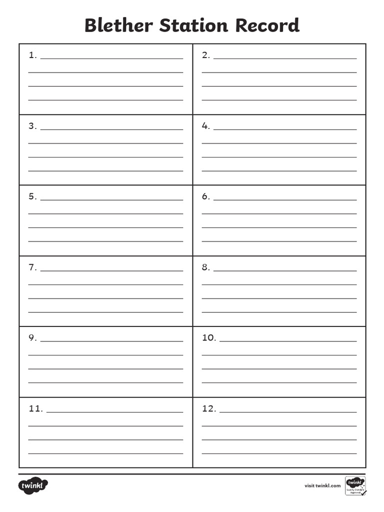 Blether Stations Recording Sheet | PDF