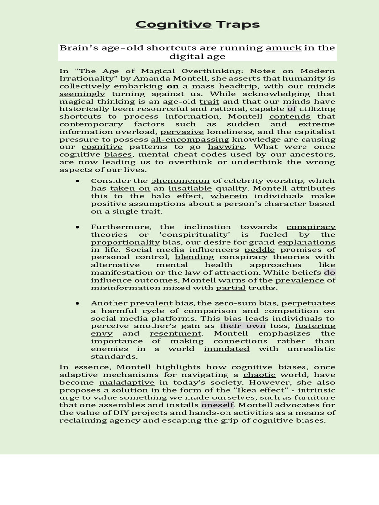 Cognitive Traps_Unmarked | PDF | Mind | Rationality