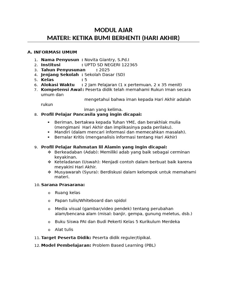 Modul Ajar Tugas Akhir Modul PPP | PDF