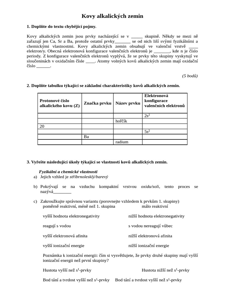 Kovy Alkalických Zemin - PL 1 | PDF